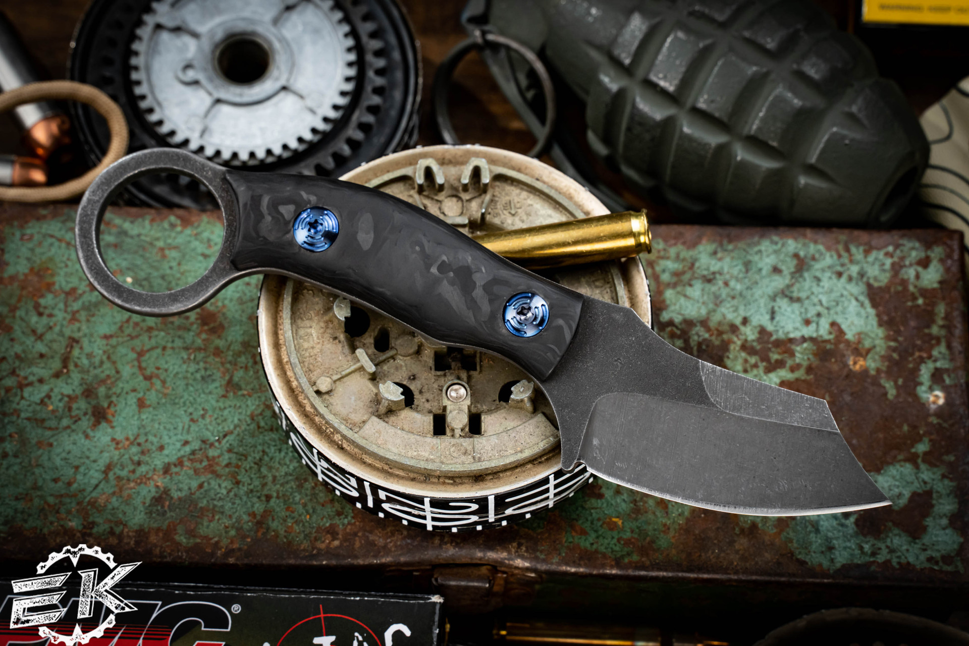 Mccoy Bladeworks "Zealot" Blue Carbon Fiber Fixed Blade Knife Dark ...