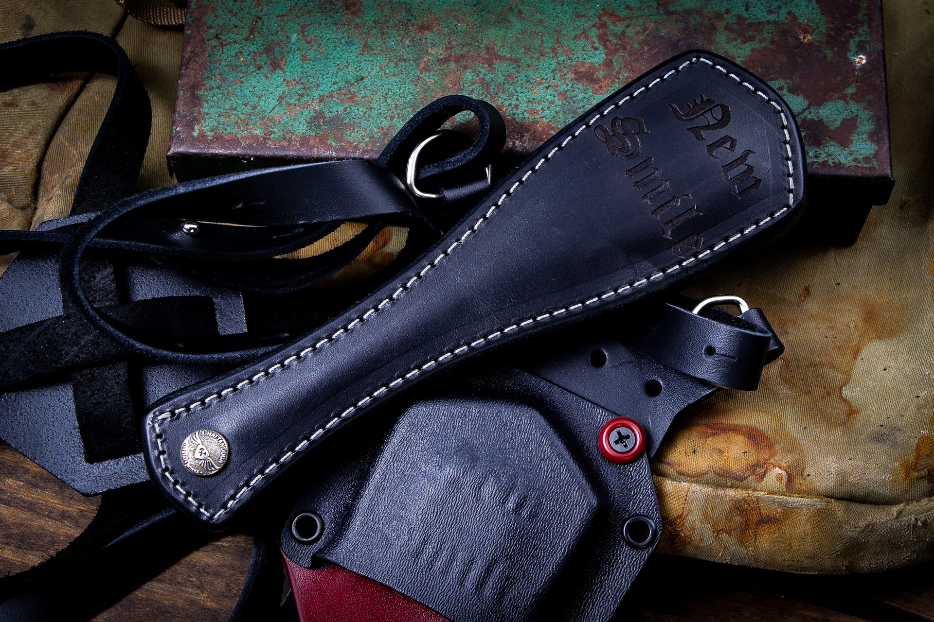 Bastinelli Knives "New Smile" Sap Leather Slap Jack Leather Holster