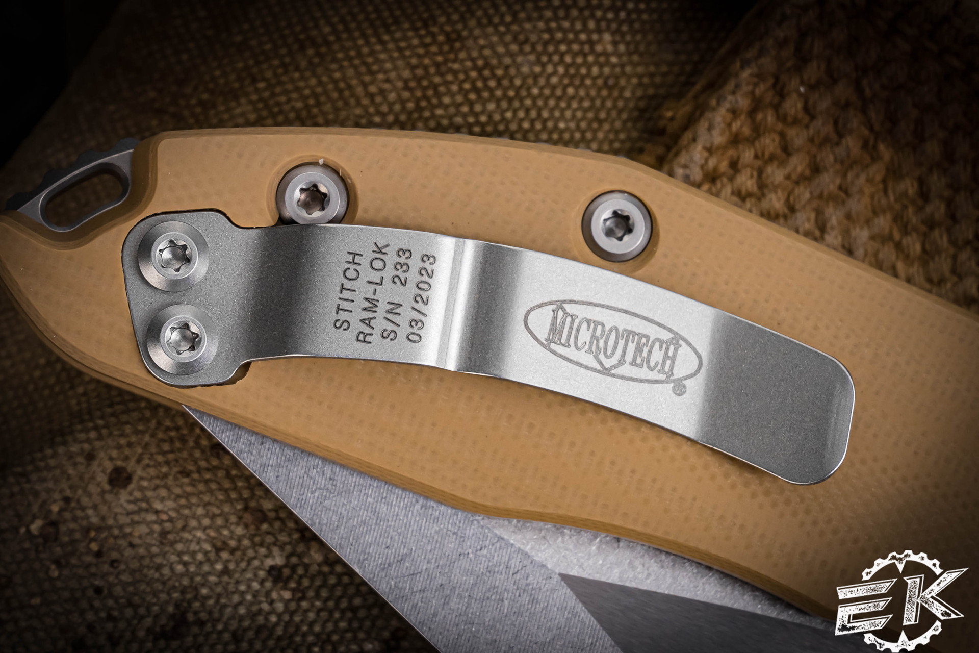 Microtechborka Blades Stitch Ram Lok Manual Folding Knife Tan G10 375