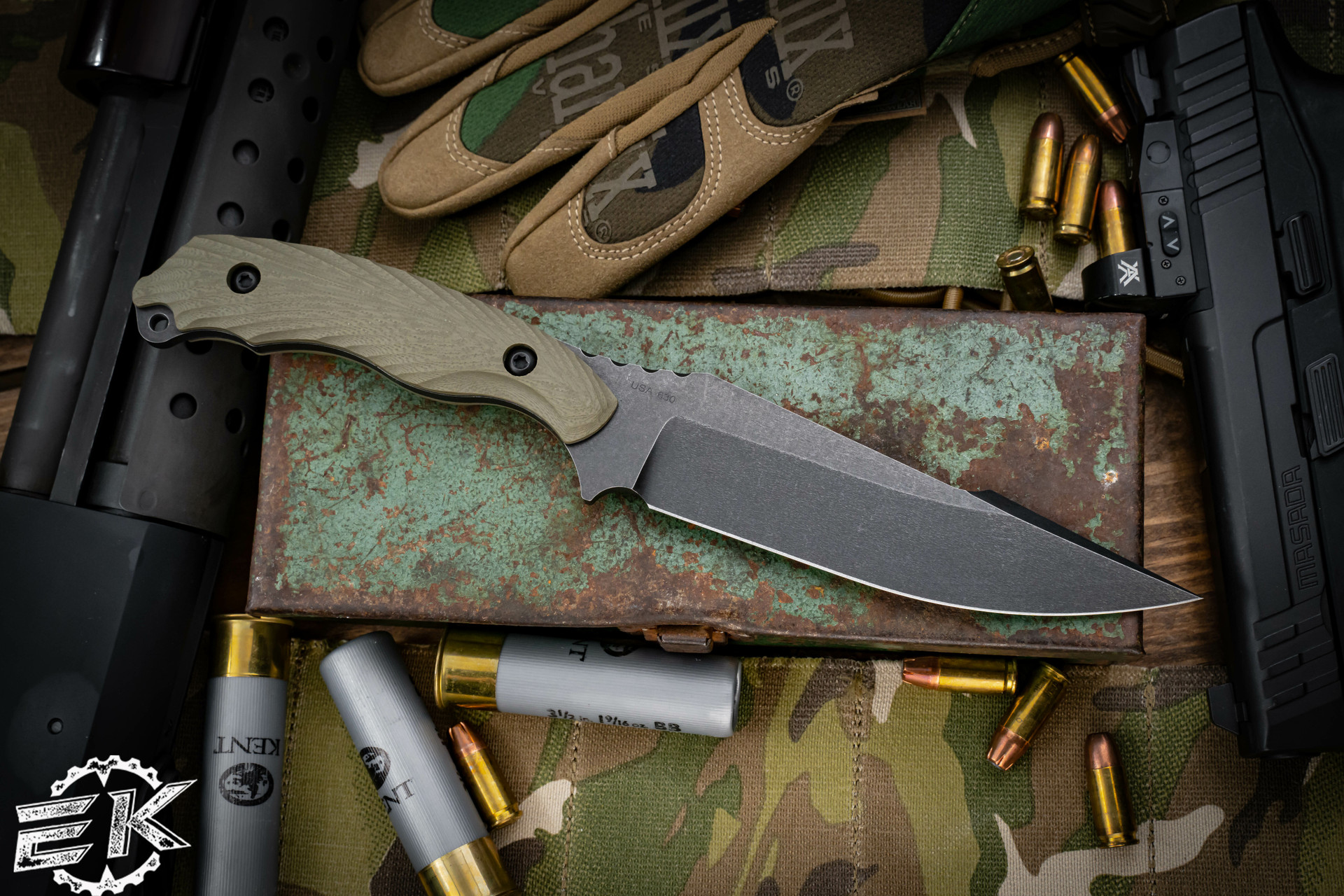 Toor Knives Raven Covert Green G10 Fixed Blade Knife 5.5" Black Oxide