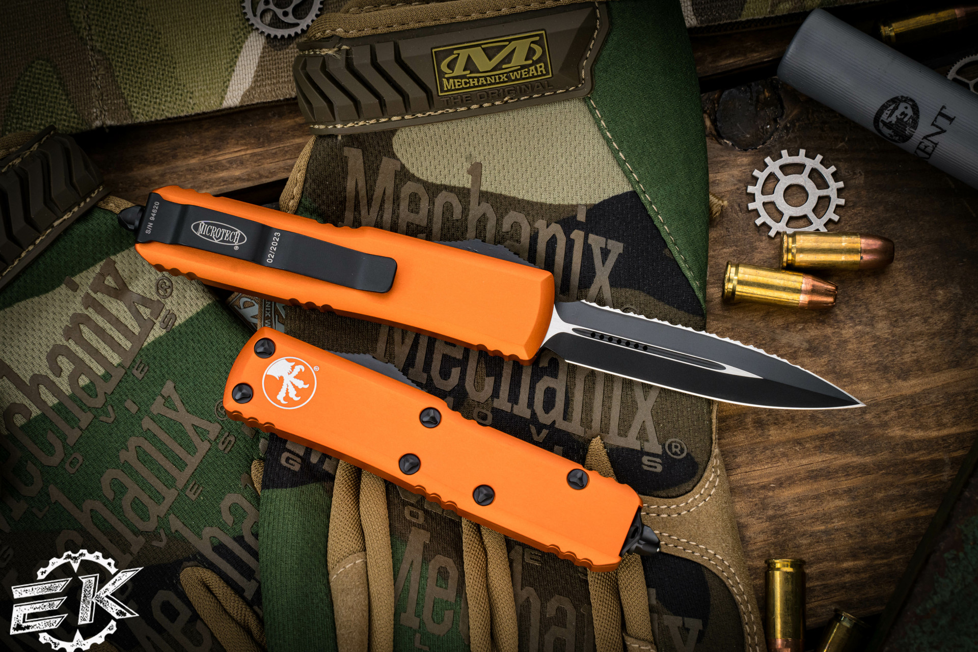 Microtech UTX-85 OTF Automatic Knife Orange 3" Dagger Serrated Black ...