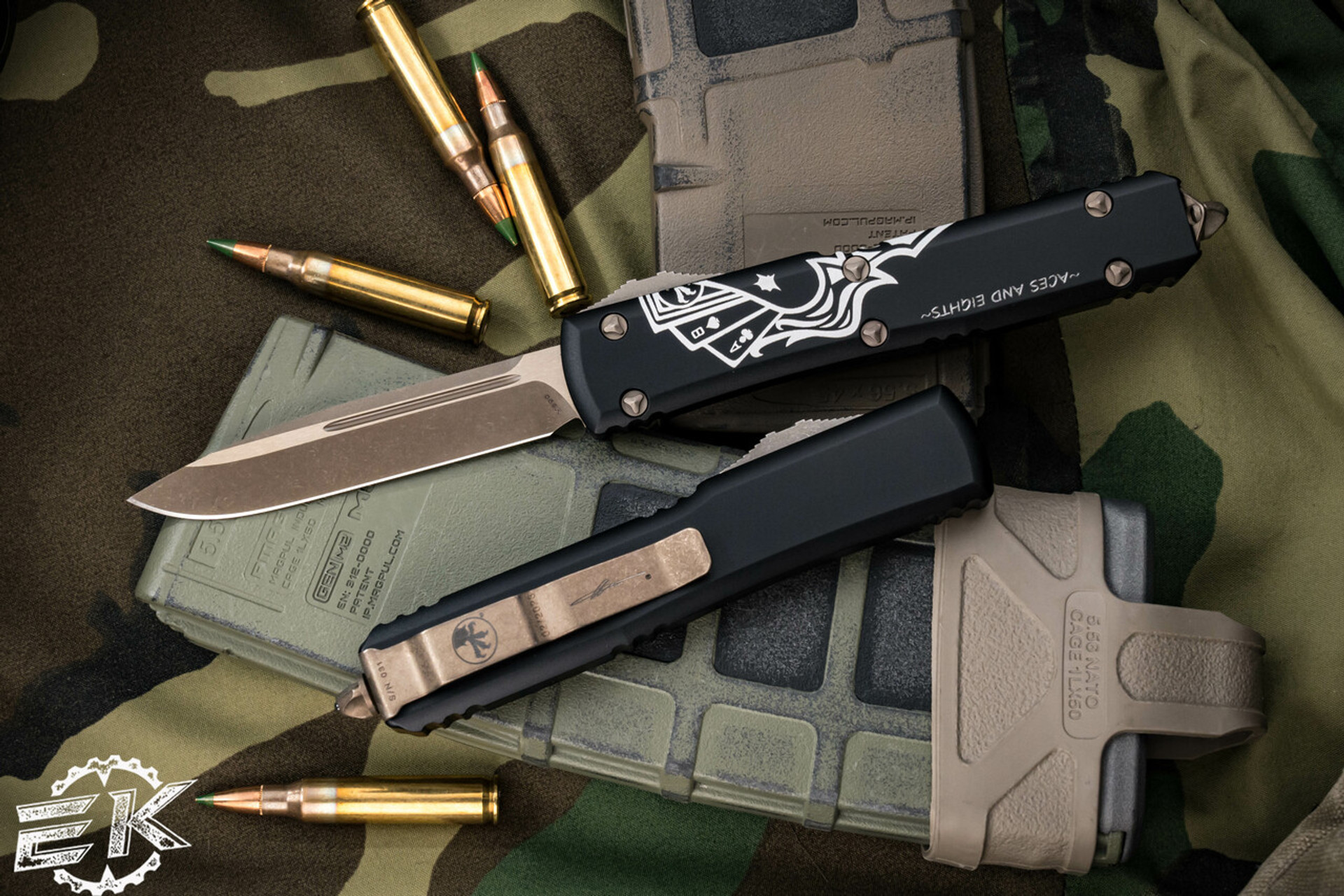 Microtech Ultratech Dead Mans Hand Otf Automatic Knife 34 Drop Point Bronze 121 13dms