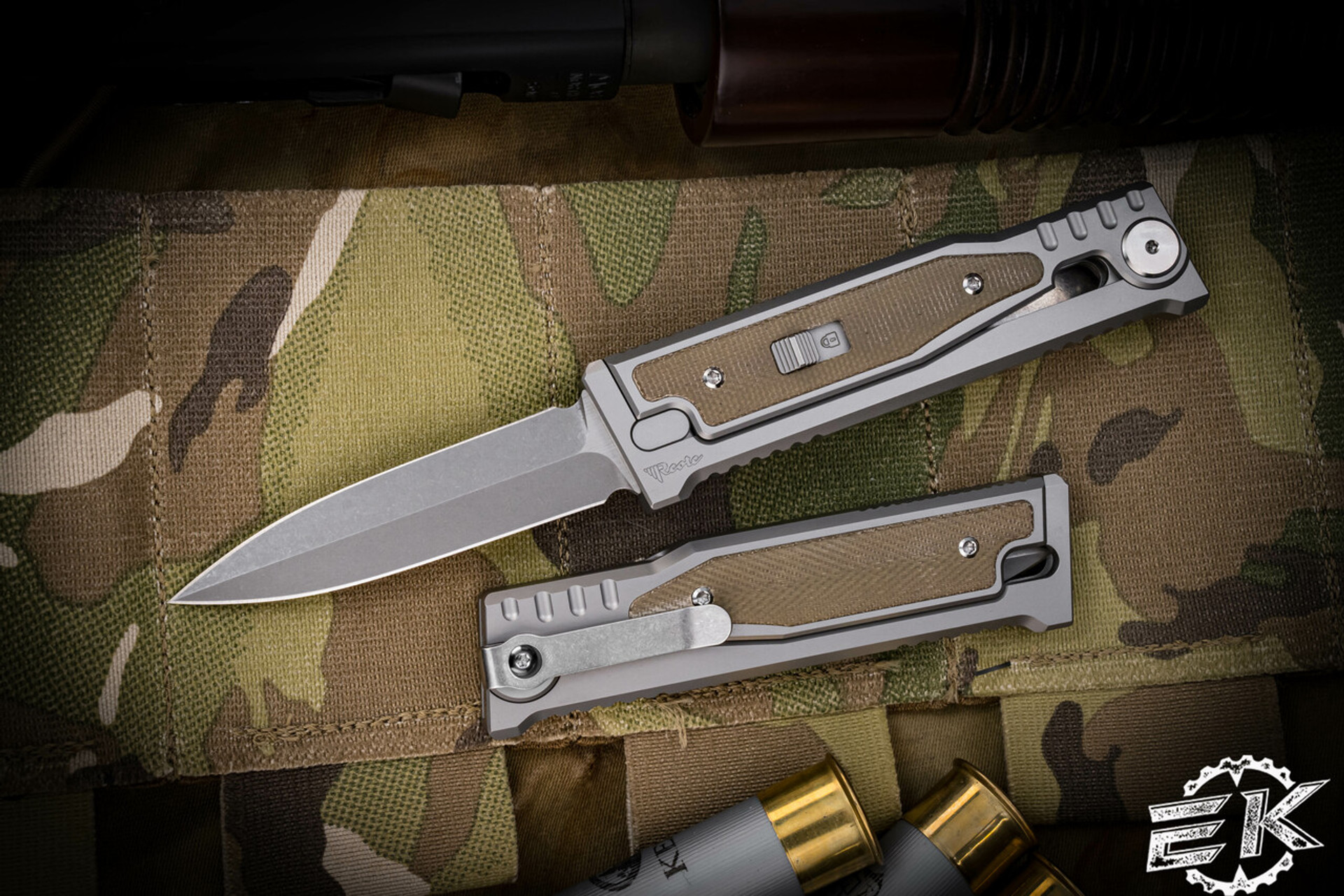 Reate Exo M Otf Gravity Knife Titaniumgreen Micarta 295 Double Edge Sw