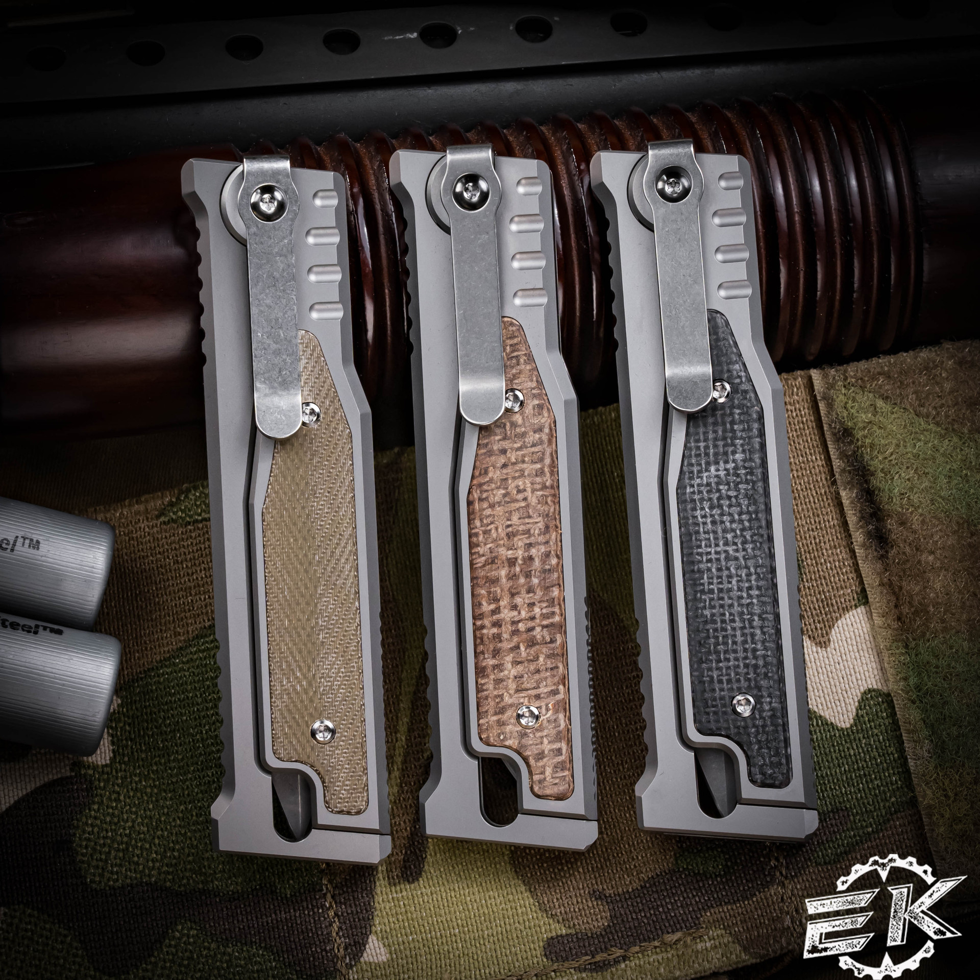 Reate EXO-M OTF Gravity Knife Titanium/Burlap Micarta 2.95" Drop Point SW