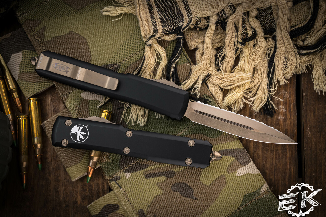 Microtech Ultratech Otf Automatic Knife 3 4 Dagger Serrated Bronze 122 15