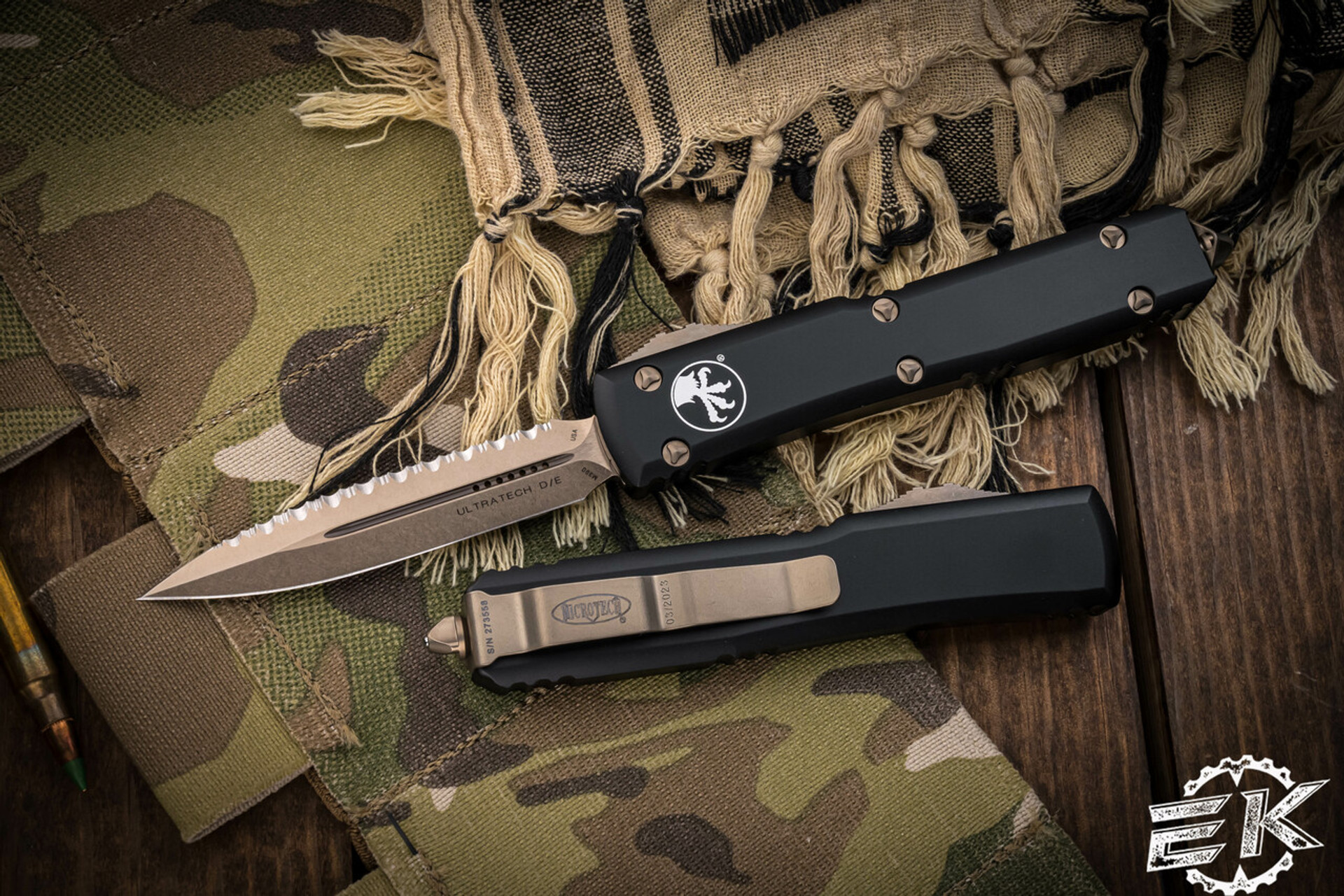 Microtech Ultratech Otf Automatic Knife 34 Dagger Serrated Bronze 122 15