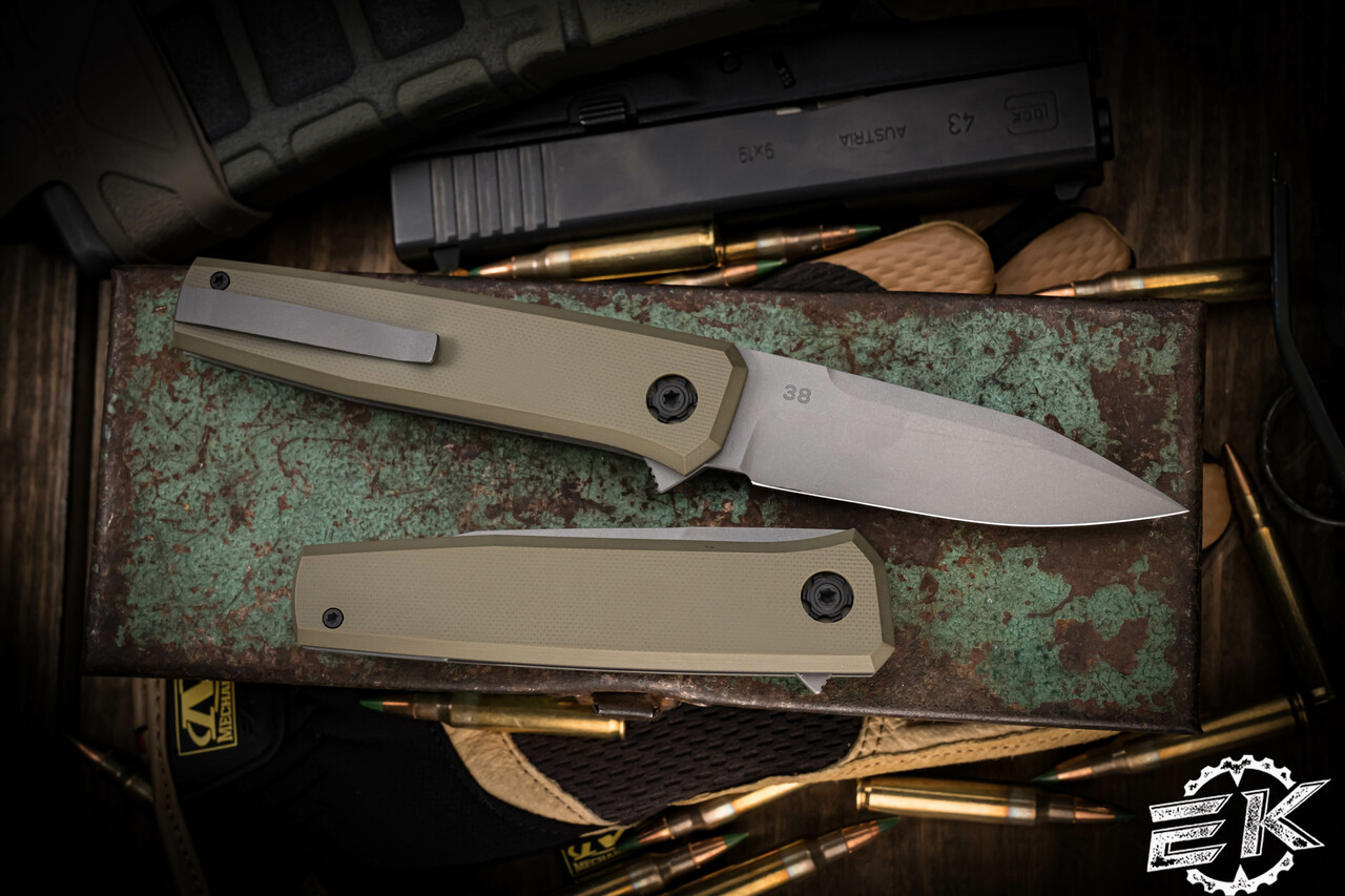Jared Oeser Knives Neo Flipper OD Green G10 3.5" Blasted