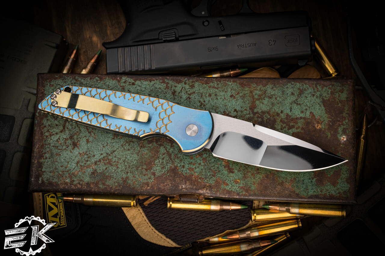 ProTech Custom TR-3 008 Blue/Bronze Fish Scale Titanium Automatic Knife ...