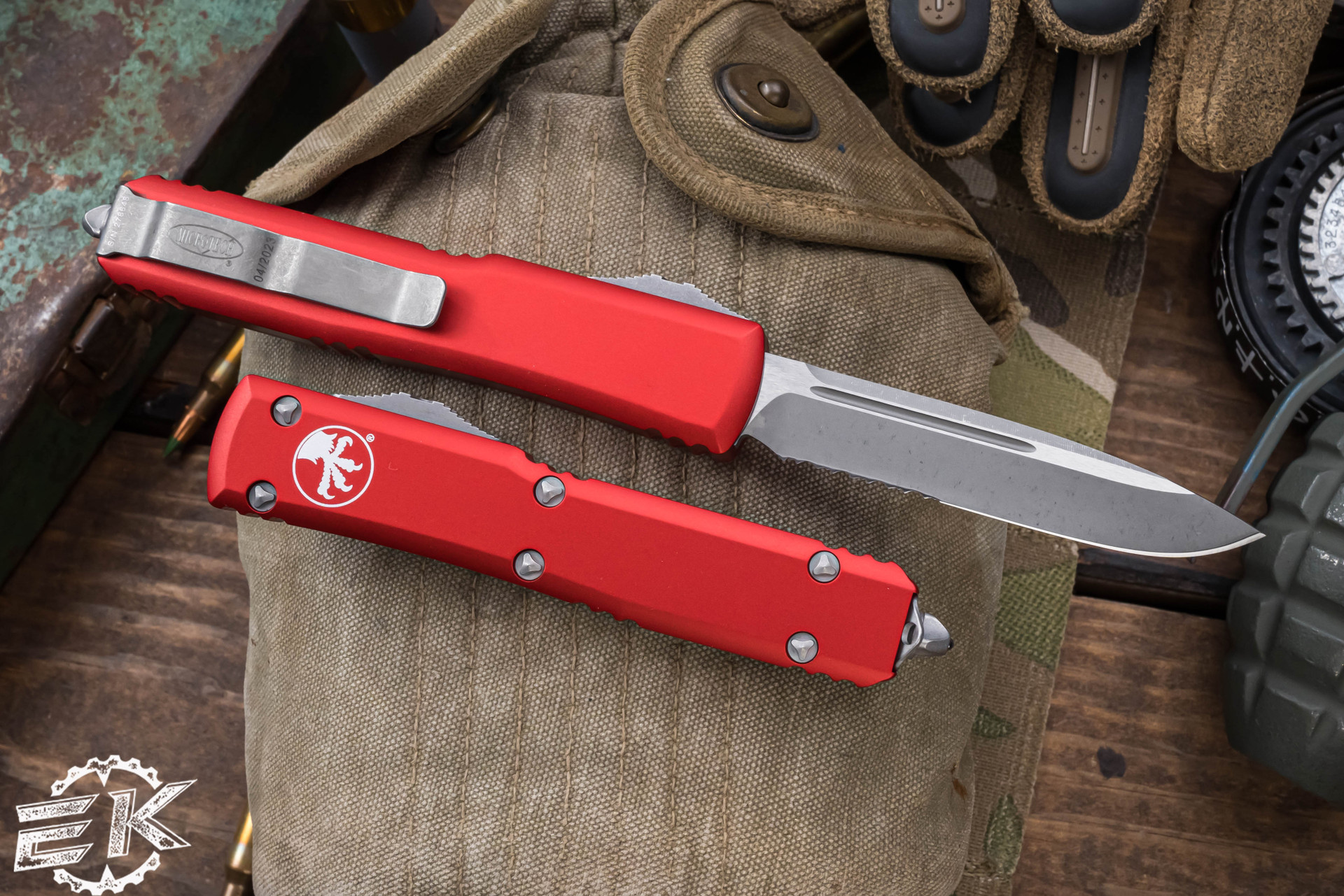 Microtech Ultratech Otf Automatic Knife Red 3 4 Drop Point Serrated