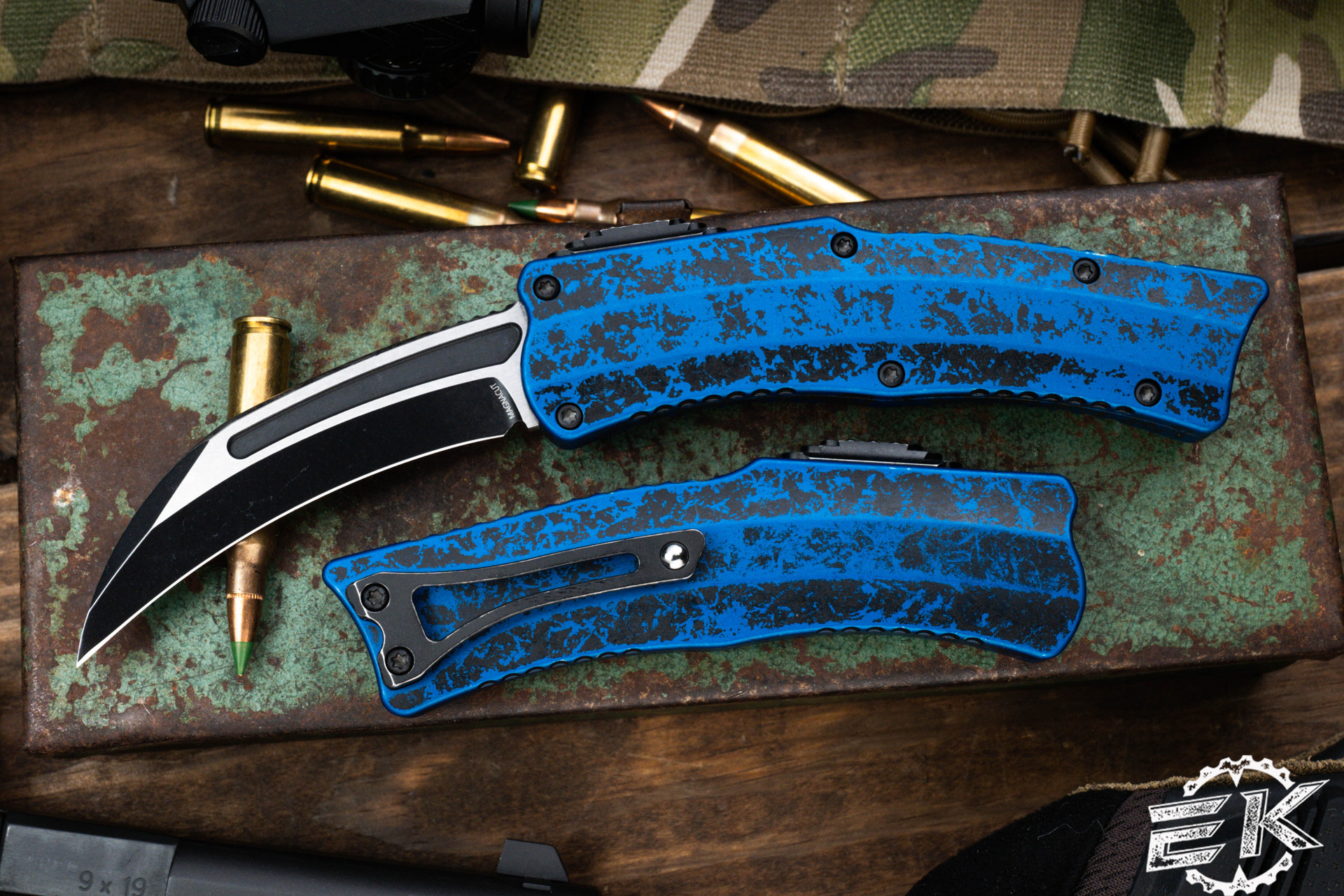 Heretic Knives Roc Otf Automatic Knife Blue 3 Stonewash H060 14a Brkblu