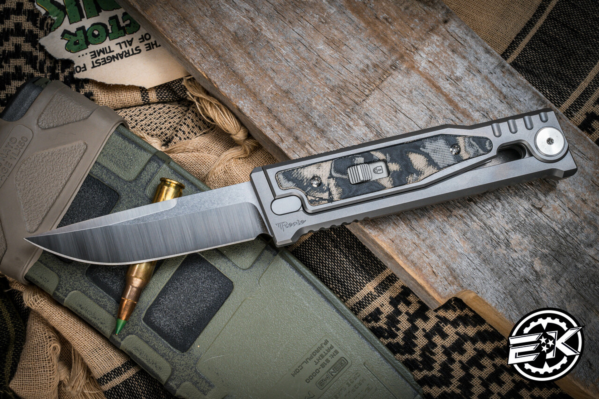 Reate Exo M Otf Gravity Knife Titaniumcamo Micarta 295 Drop Point Satin
