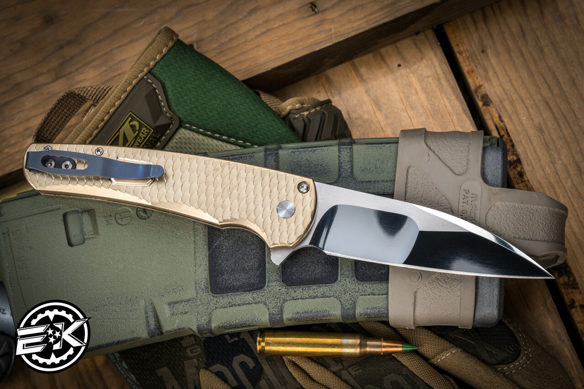 Protech Malibu Custom Flipper Knife Bronze Dragonscale 325 Mirror