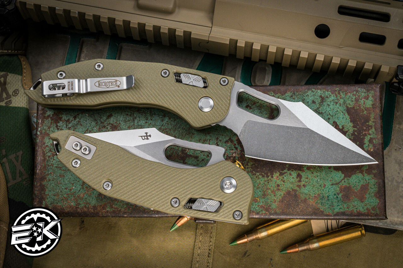 Microtech Stitch Ram-LOK Manual Folding Knife OD Green Fluted G10 3.75 ...