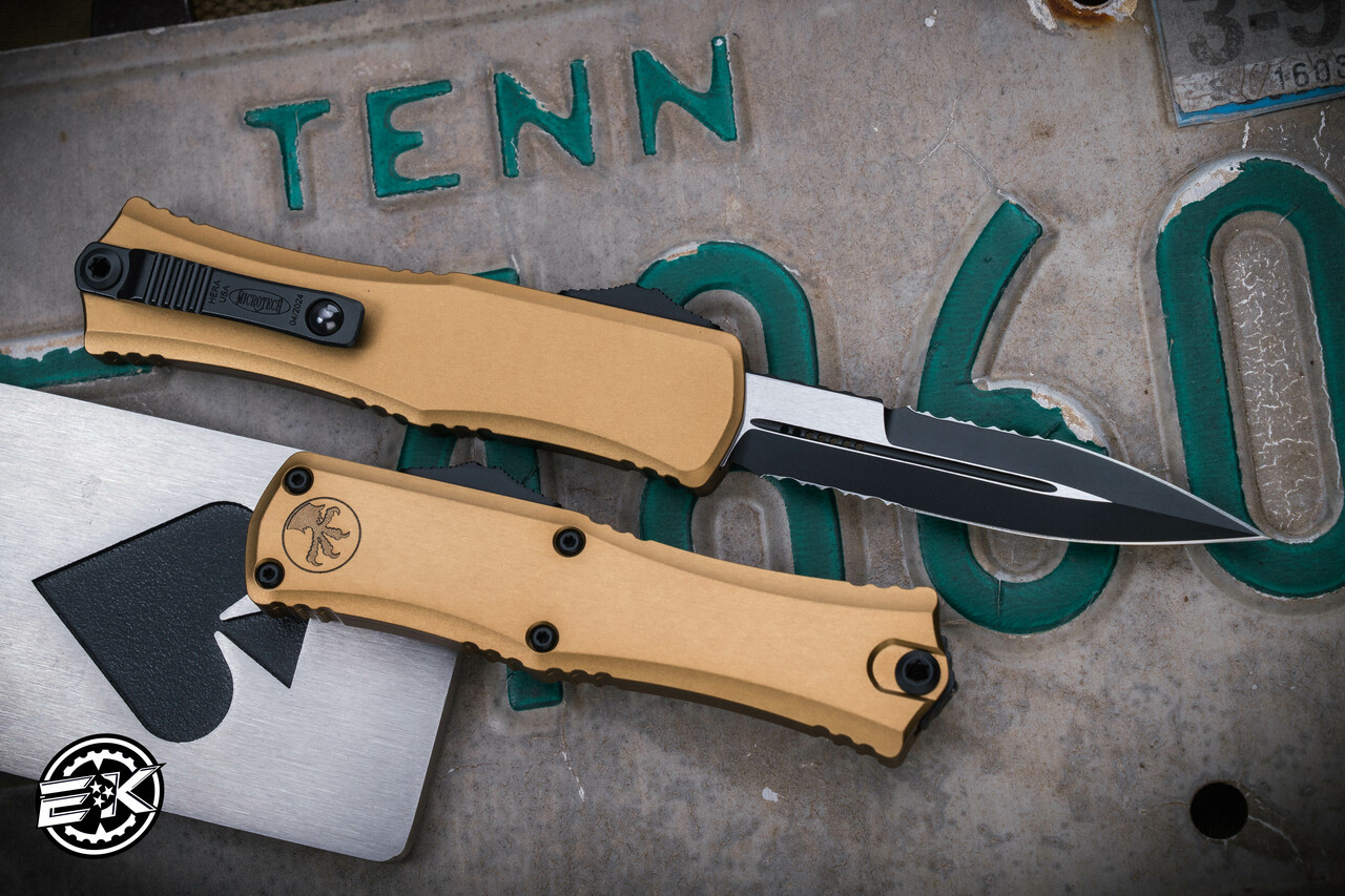 Microtech Hera II Mini OTF Automatic Knife Tan 3" Bayonet Black ...