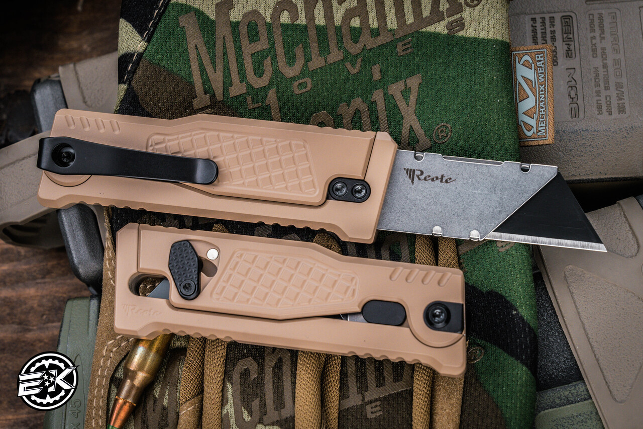 EXO-U V2 OTF Gravity Knife Tan Diamond Aluminum 2.3" Utility Blade