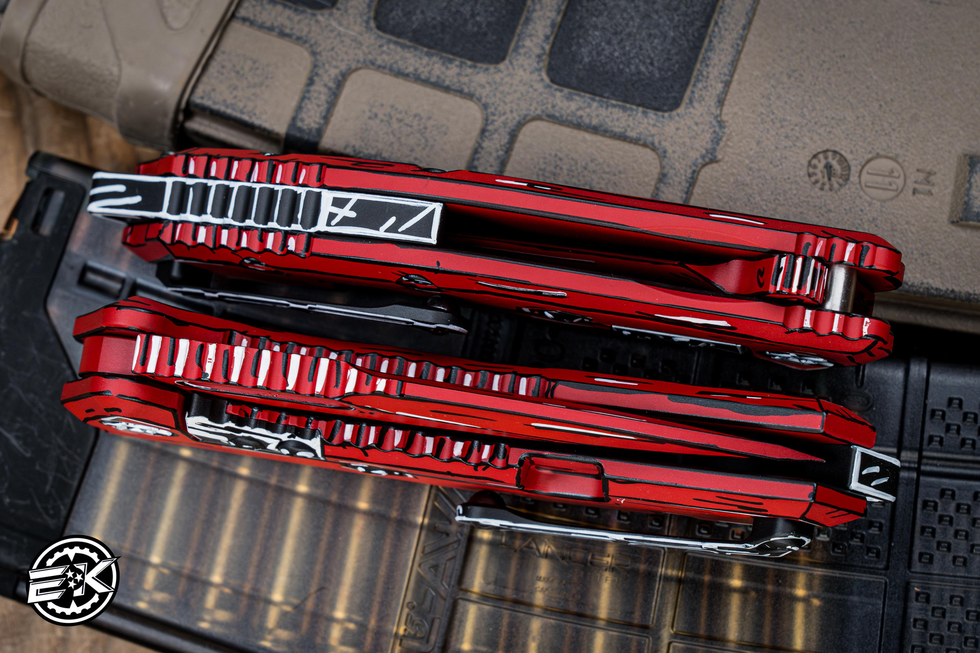 Heretic Knives Medusa Manual Folding Knife Red Cell Shaded 3 Magnacut