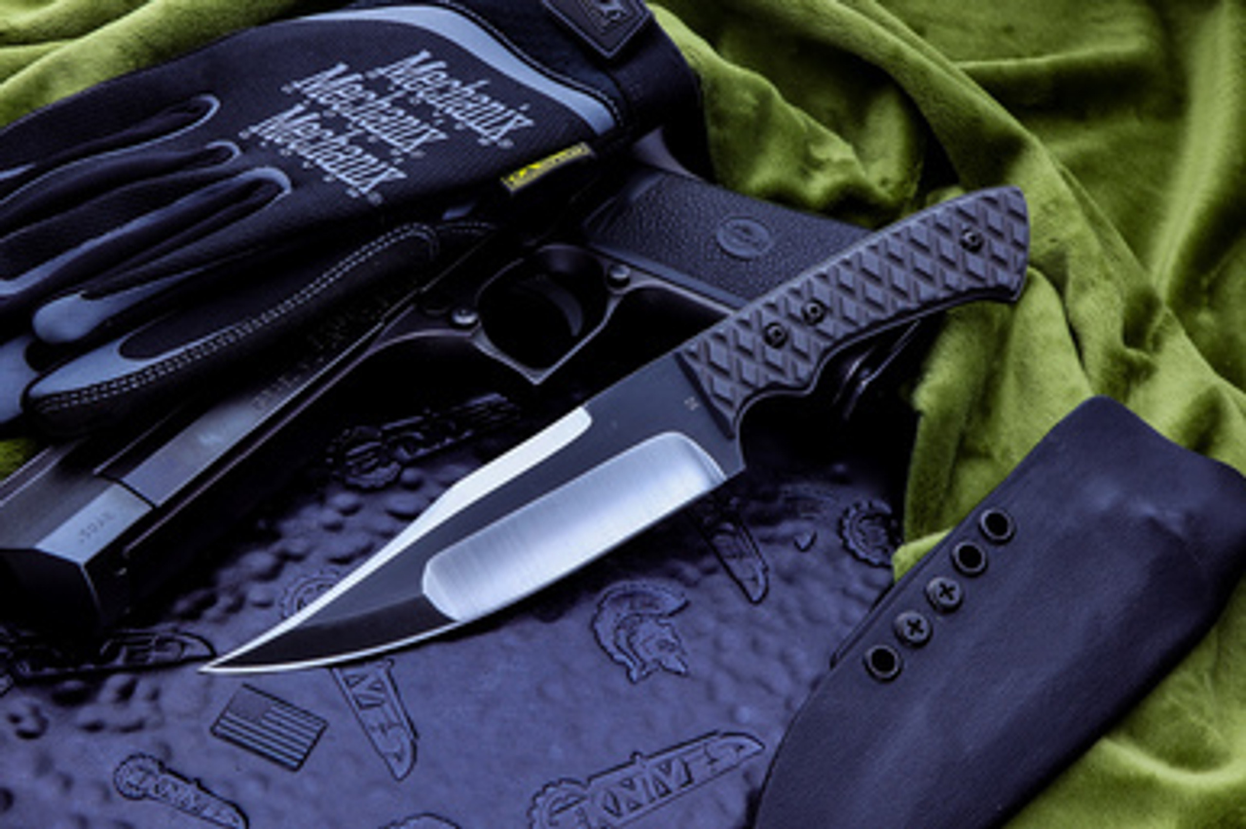 A2D Mercantile "Medium Bowie" Burlap Micarta 5" Compound Satin - EKnives LLC