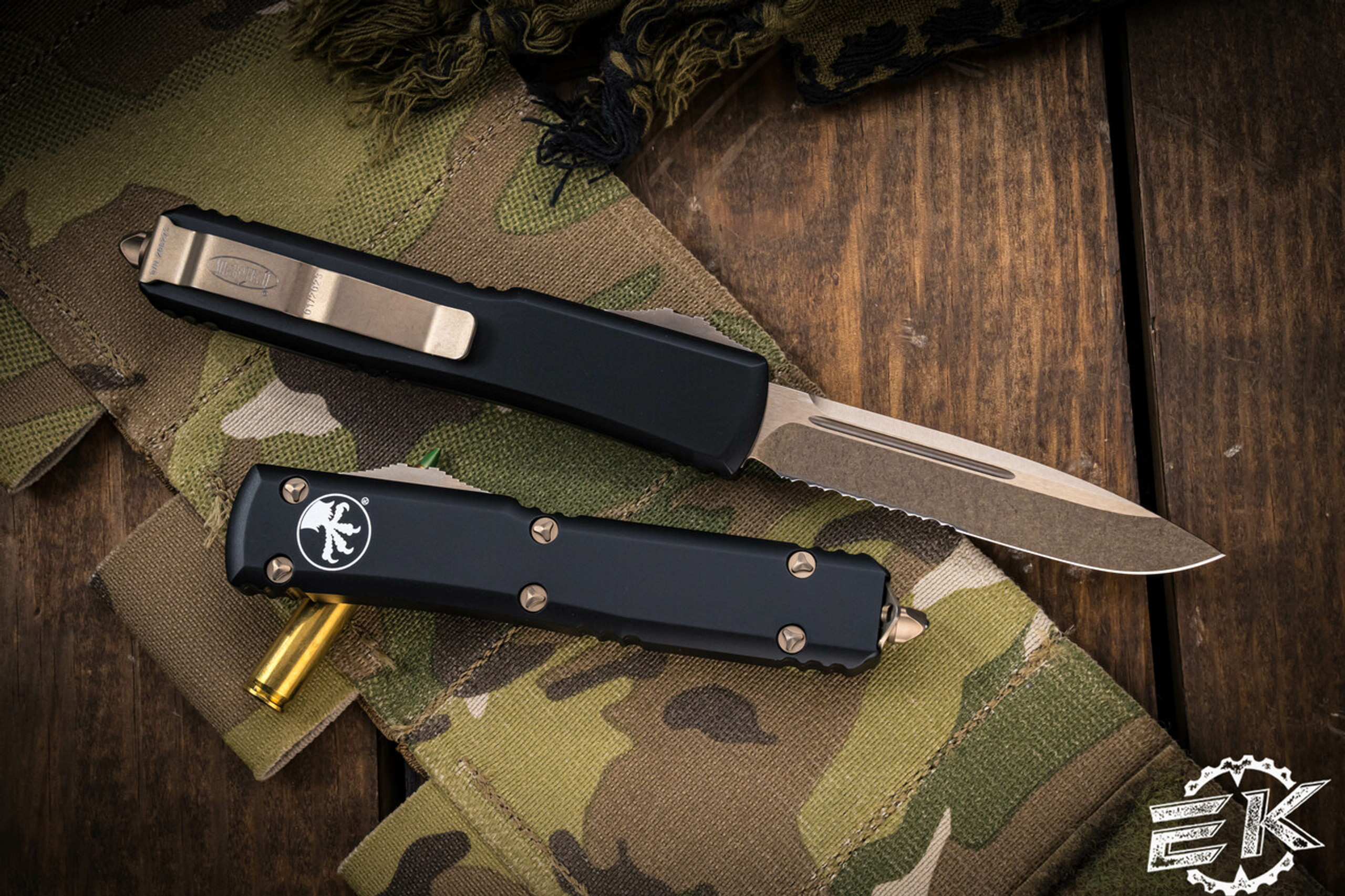 Microtech Ultratech Otf Automatic Knife 34 Drop Point Bronze Serrated