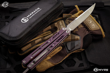 Maxace Banshee V2 Balisong Knife Purple G10/Red Spacers 4.7" Satin Drop ...