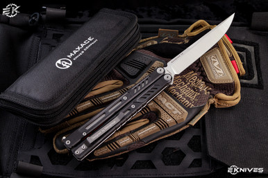 Maxace Banshee V2 Balisong Knife Black G10/Red Spacers 4.7" Satin Drop ...