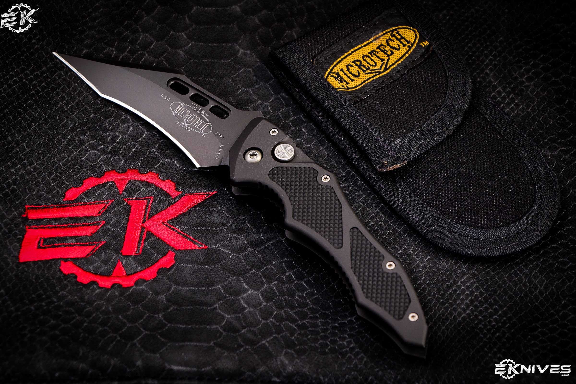 Microtech Vector Automatic Black Folding Knife 3" Black Hawkbill ...