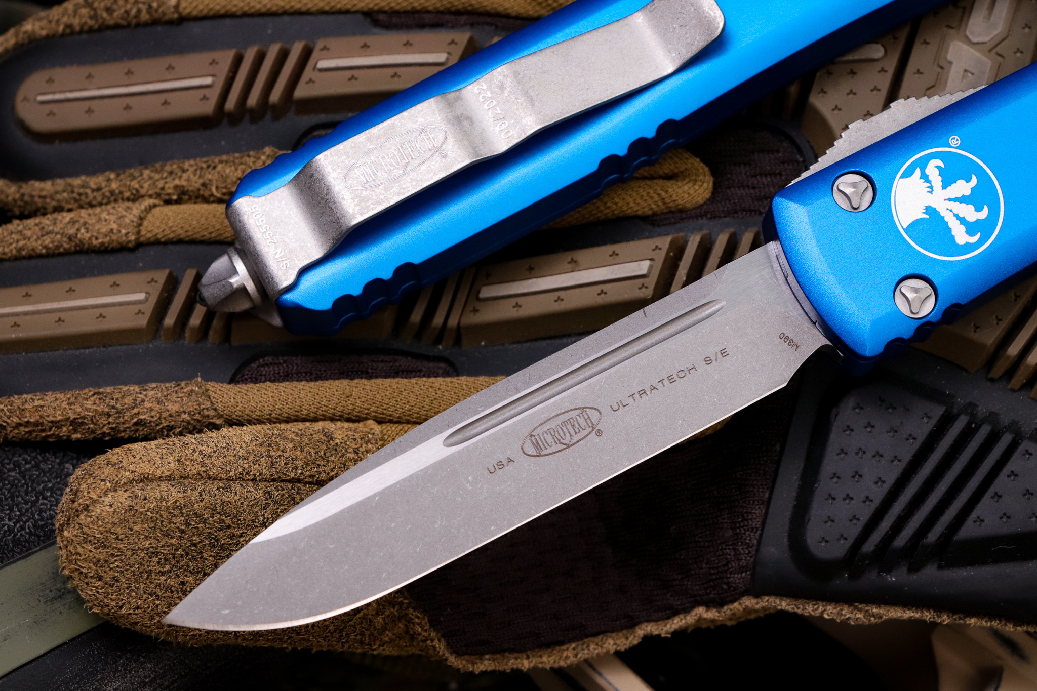 Microtech Ultratech Blue OTF Knife 3.4" Drop Point Apocalyptic 121-10APBL