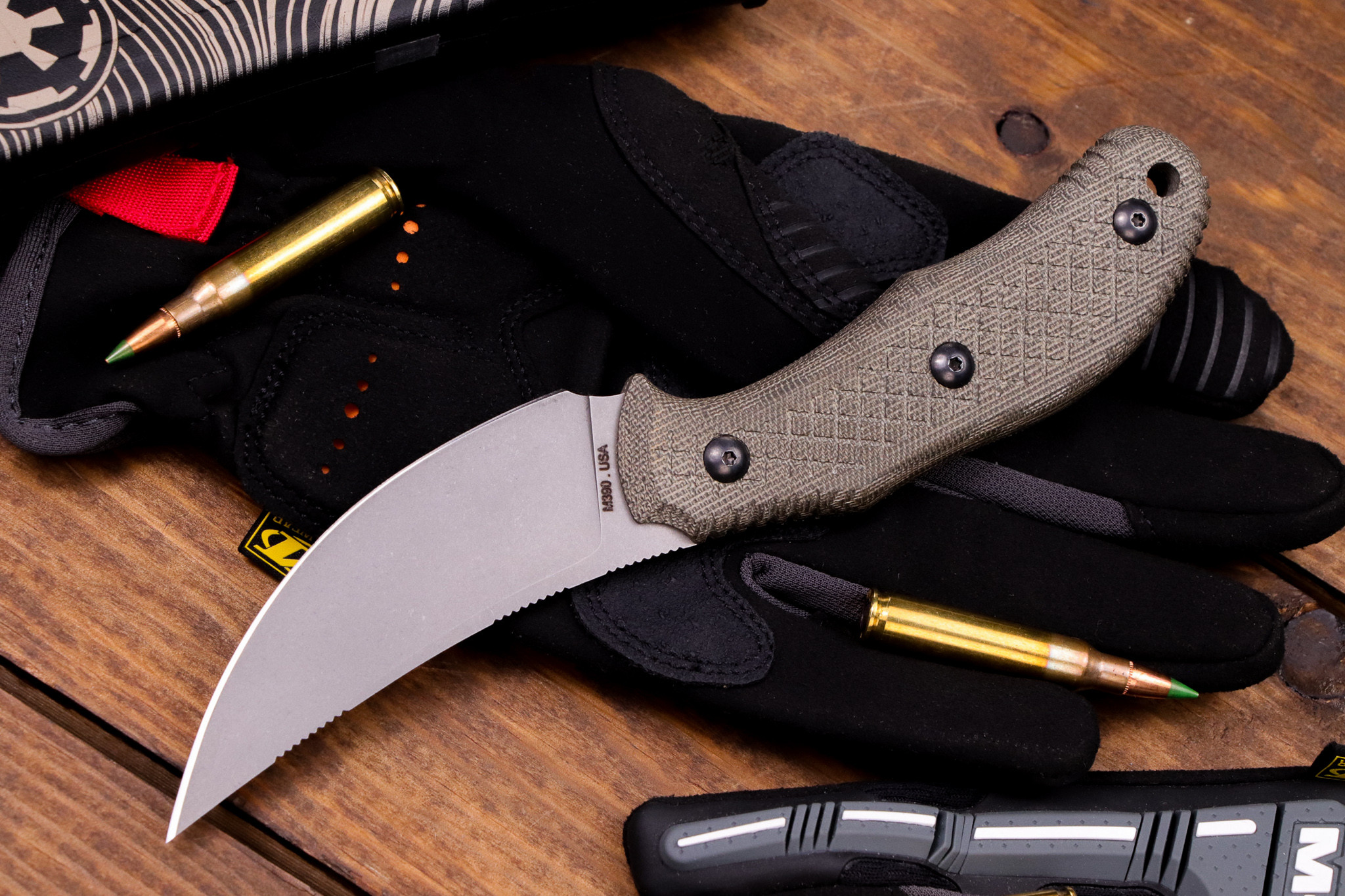 Bastinelli Knives Custom "Chopper" Fixed Blade OD Green Micarta 3.5 ...