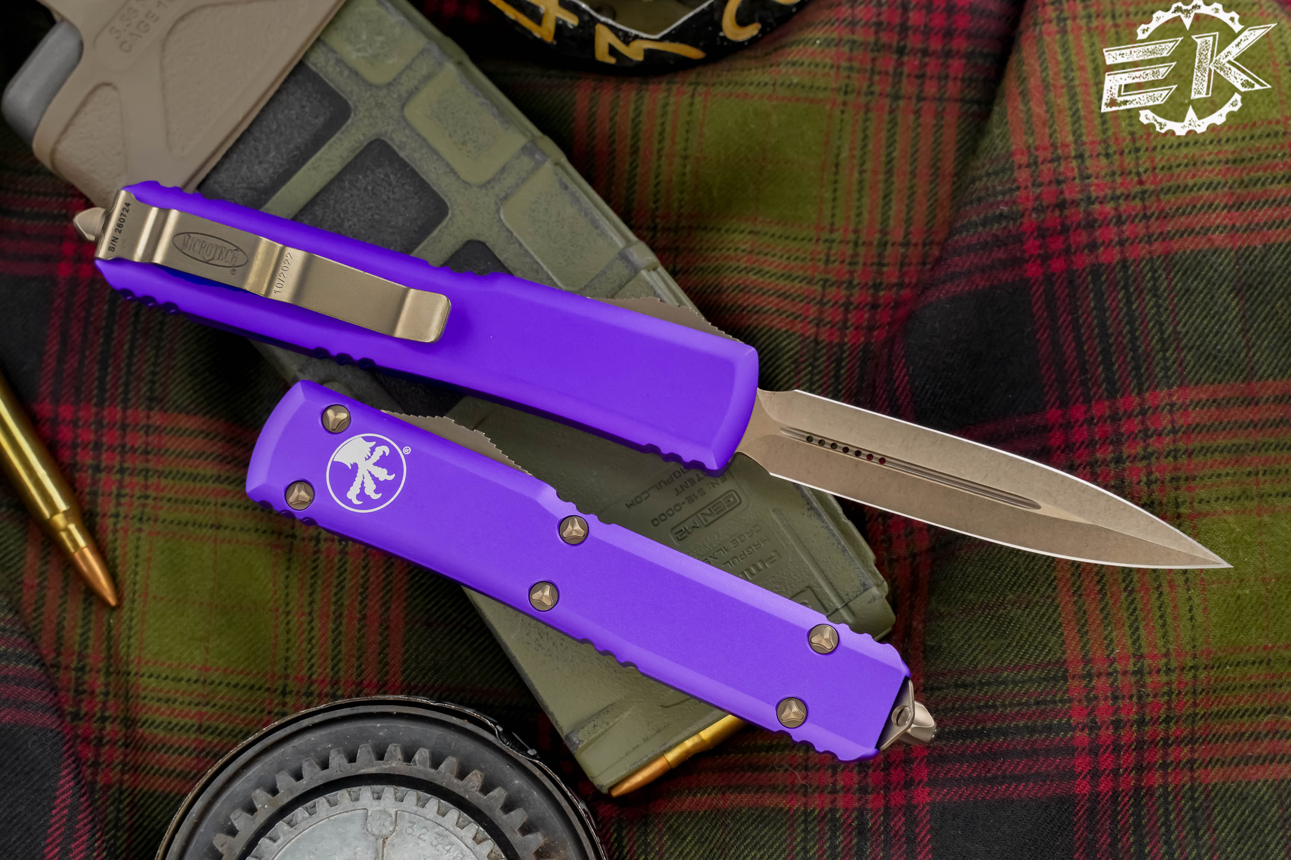 Microtech Ultratech OTF Automatic Knife Purple 3.4" Dagger Bronze 122-13PU