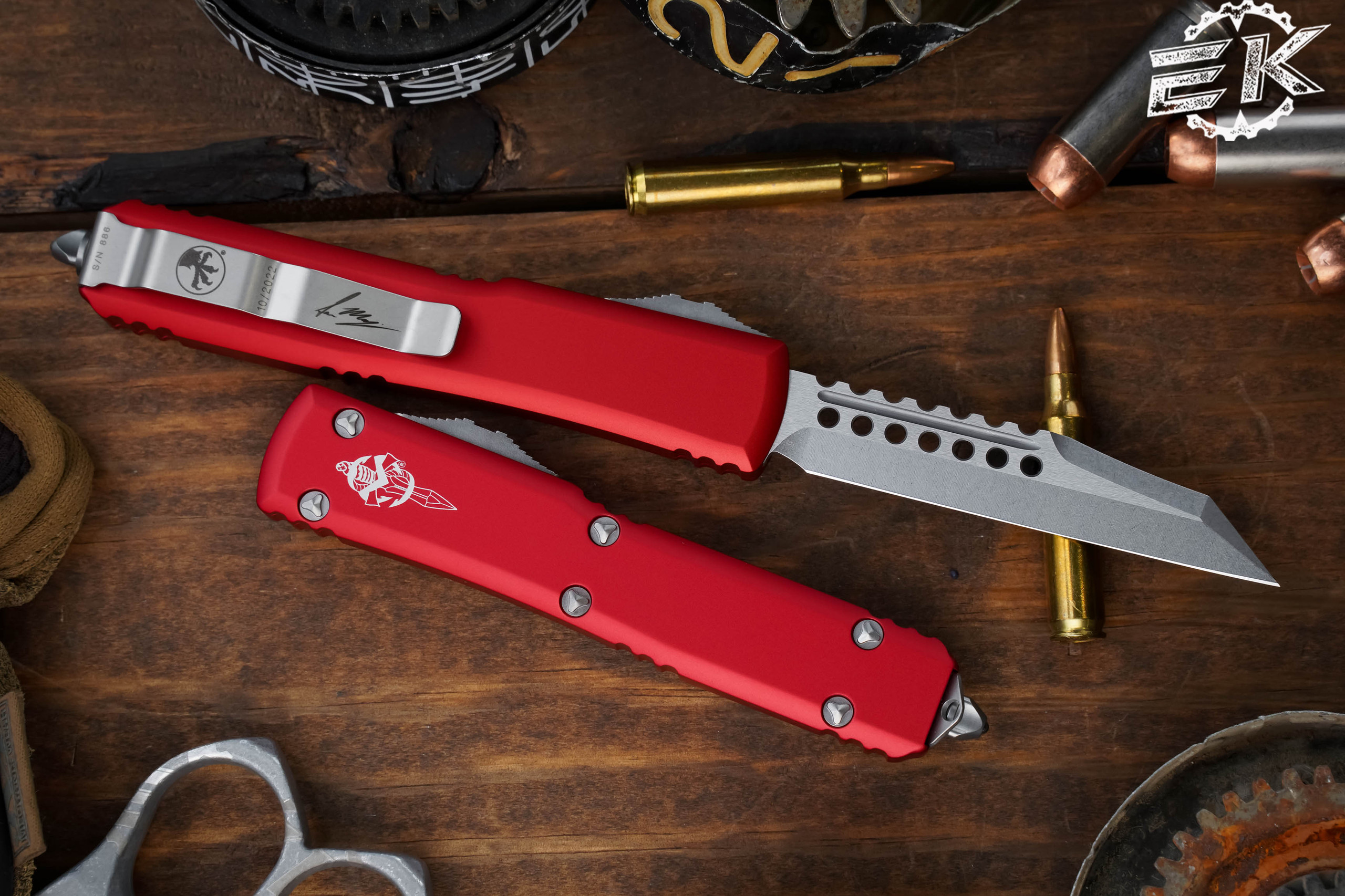 Microtech Ultratech Red Warhound OTF Automatic Knife 3.4" Stonewash ...