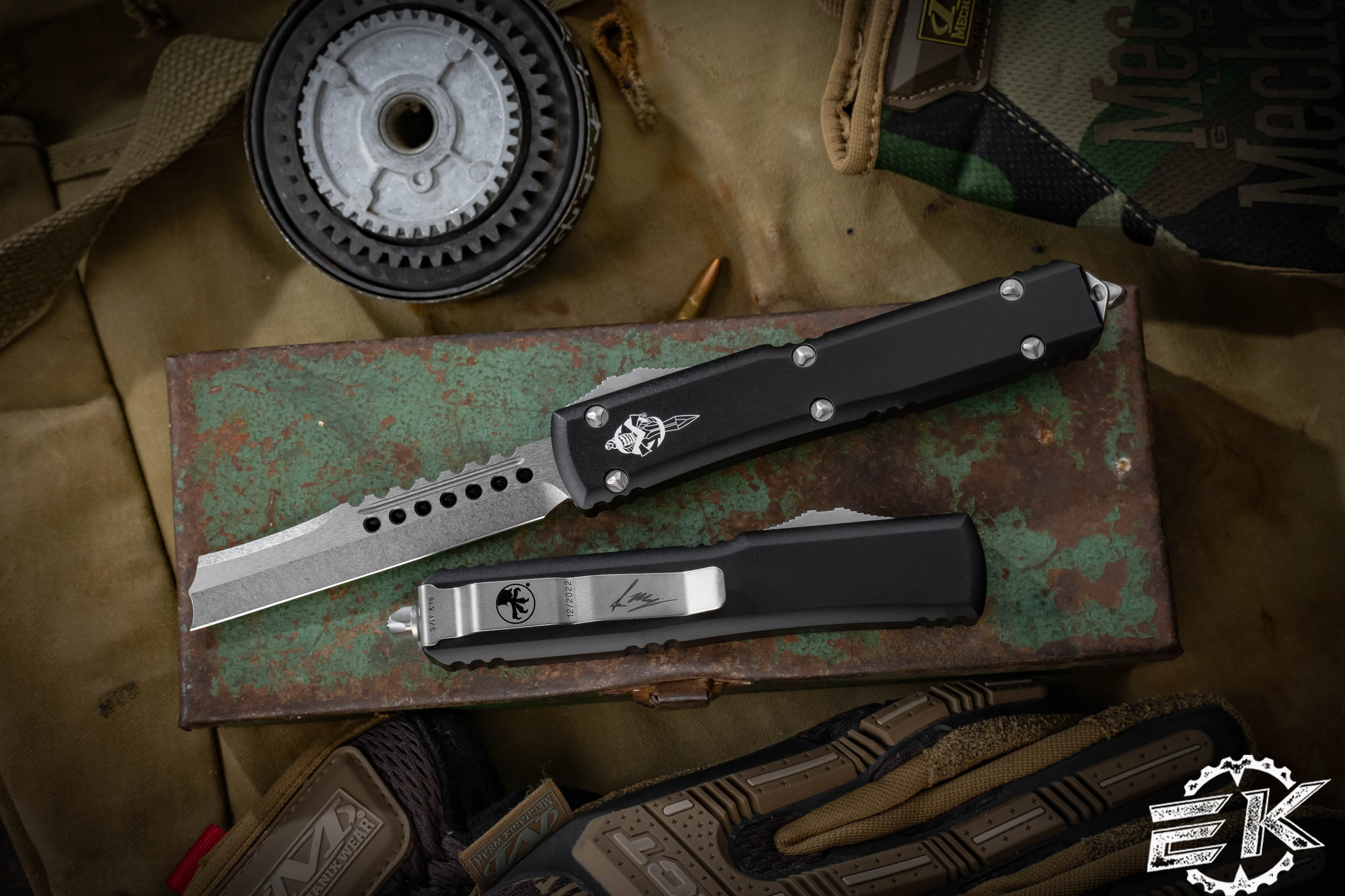 Microtech Ultratech Hellhound Razor Otf Automatic Knife 34 Stonewash