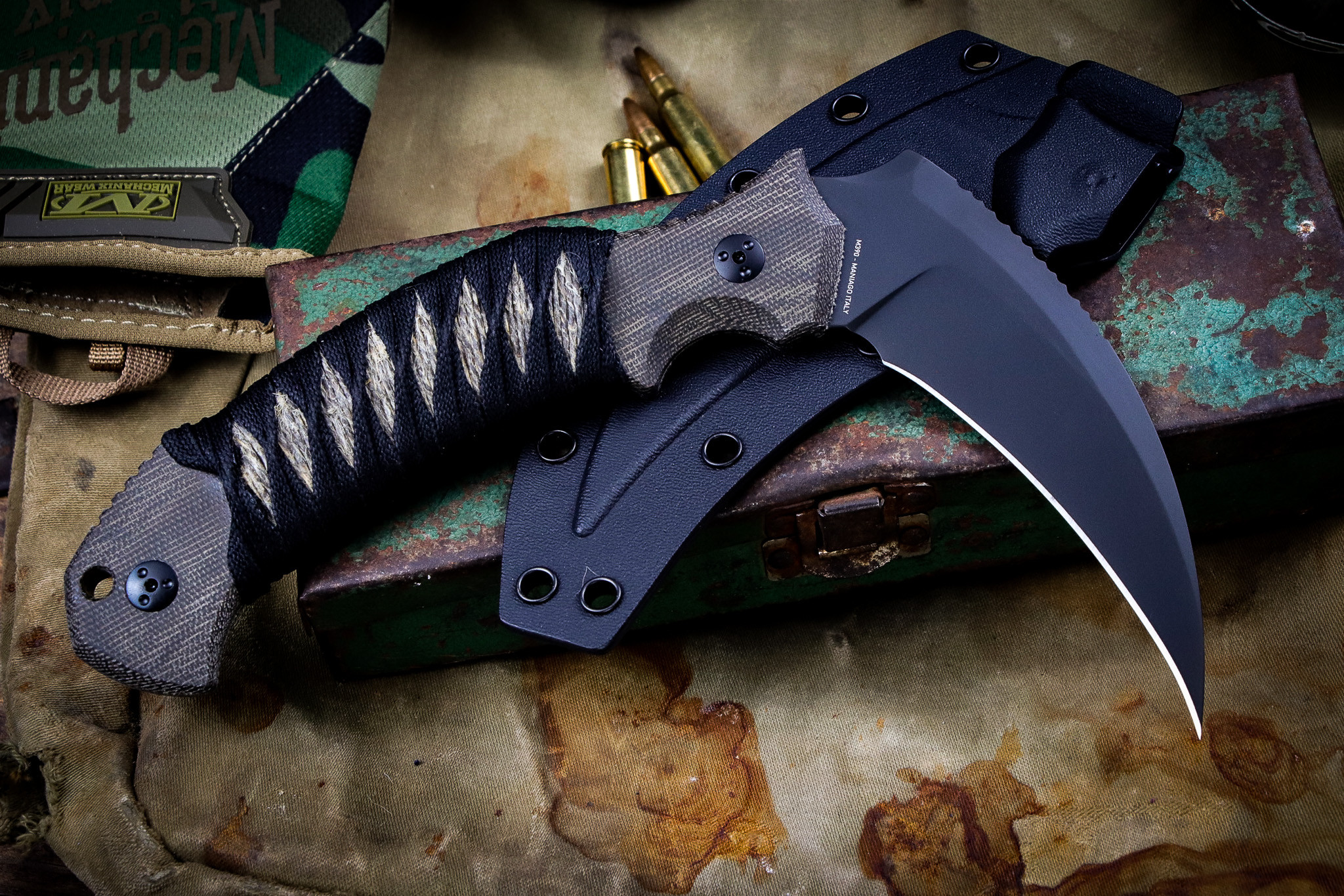 Bastinelli Knives "Grumpy" OD Green Micarta Black/Tan Tsuka Wrap Scythe ...