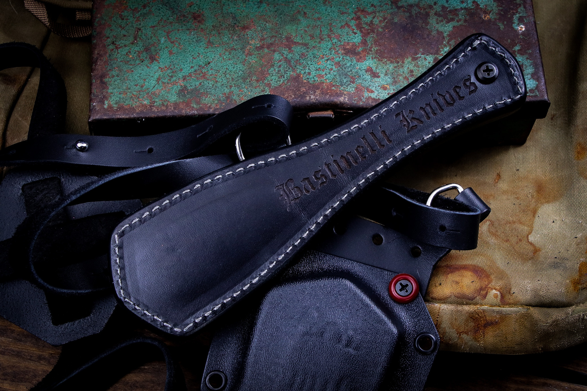 Bastinelli Knives "New Smile" Sap Leather Slap Jack Leather Holster