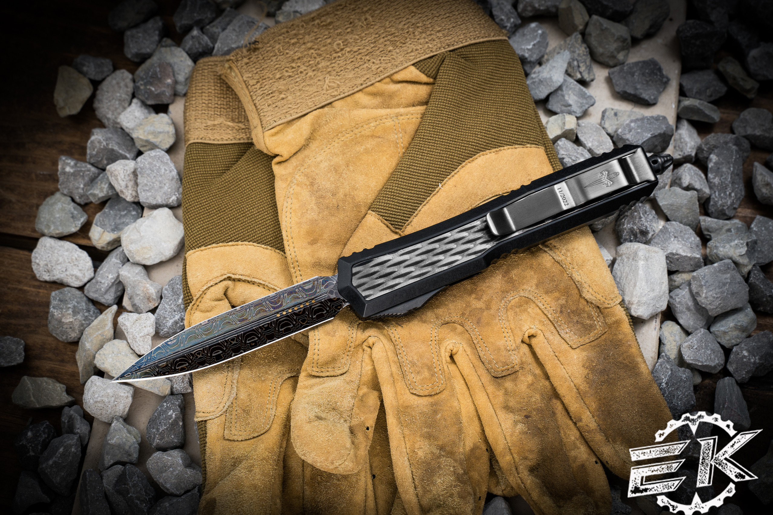 Marfione Custom Makora DLC Inlay OTF Knife DLC Accents 3.25" Hot Blued ...