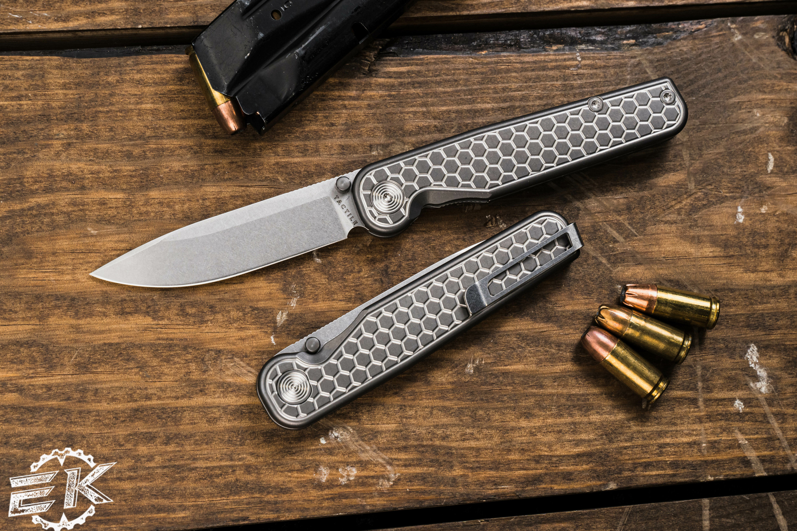 Tactile Knife Co. "Rockwall" Dark Grey Hex Pattern Titanium Folding ...