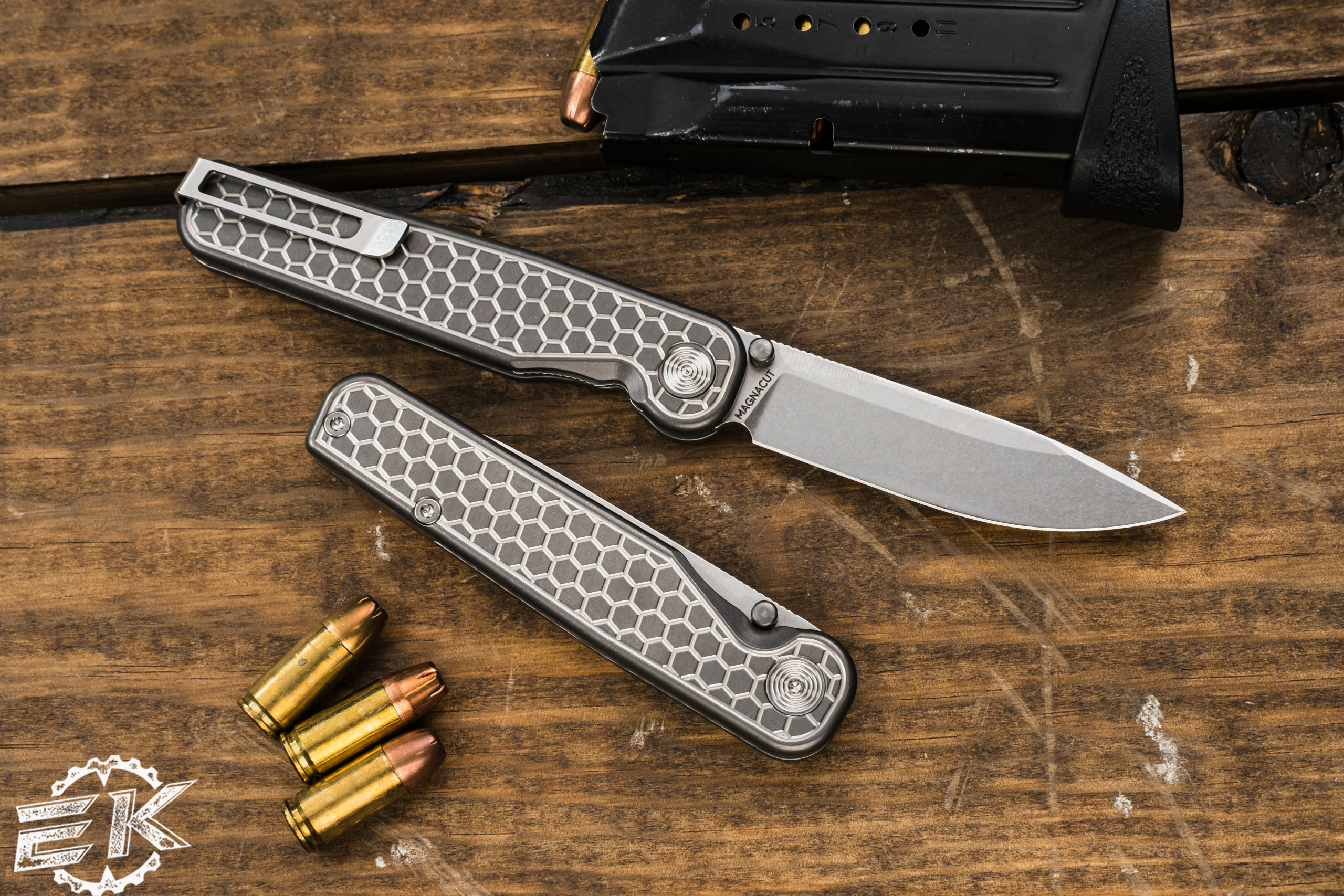 Tactile Knife Co. "Rockwall" Dark Grey Hex Pattern Titanium Folding ...