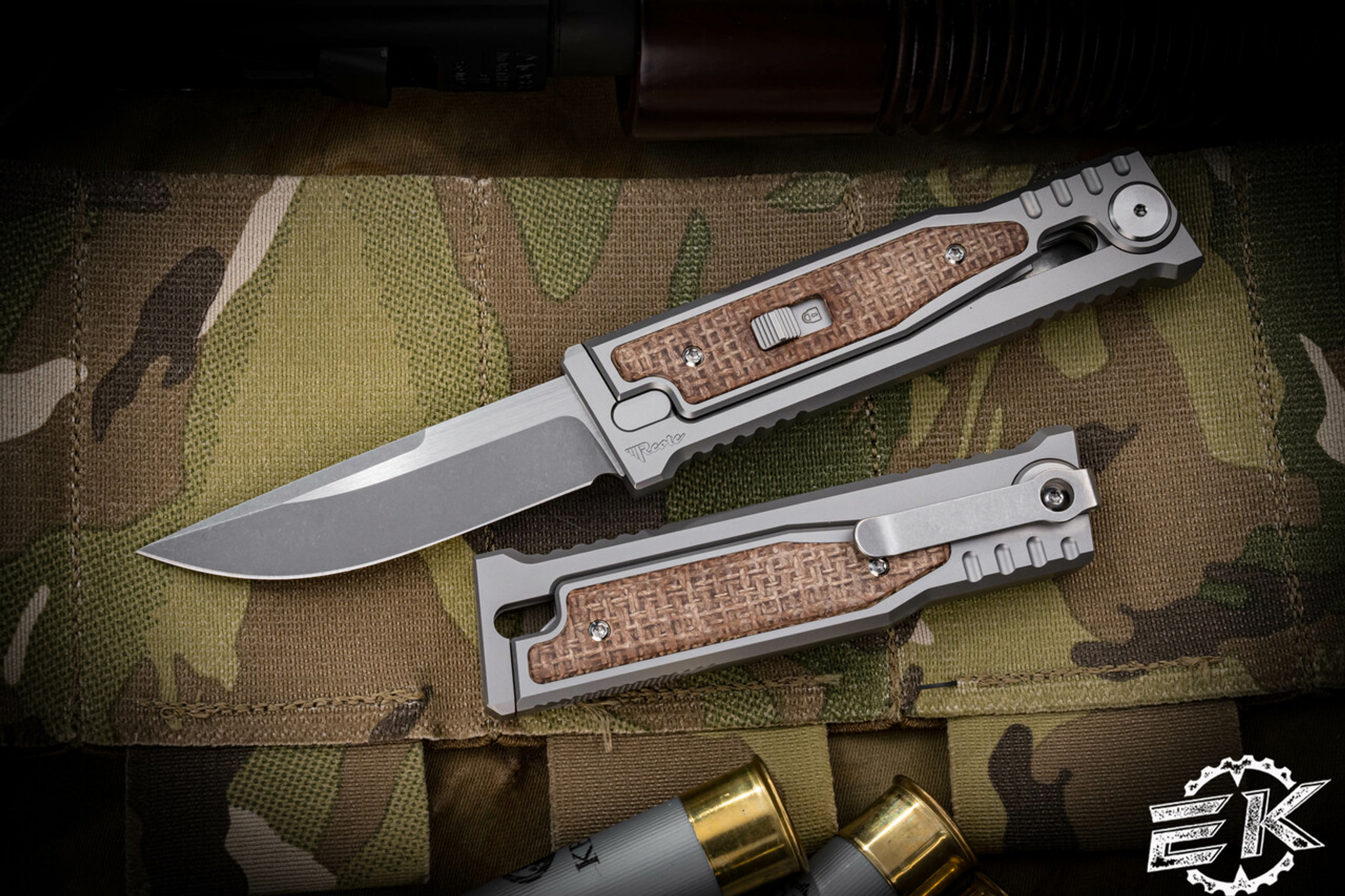 Reate Exo M Otf Gravity Knife Titaniumburlap Micarta 295 Drop Point Sw