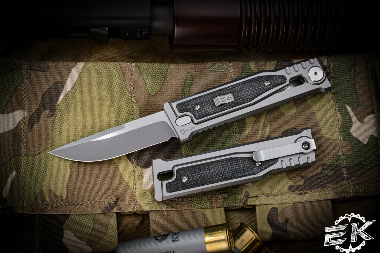 Reate EXO-M OTF Gravity Knife Titanium/Black Micarta 2.95" Drop Point SW