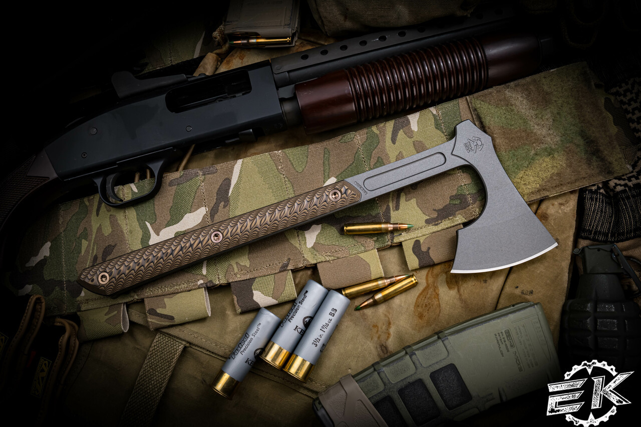 RMJ Tactical Raven Tomahawk 14.5" Hyena Brown G10, Tungsten