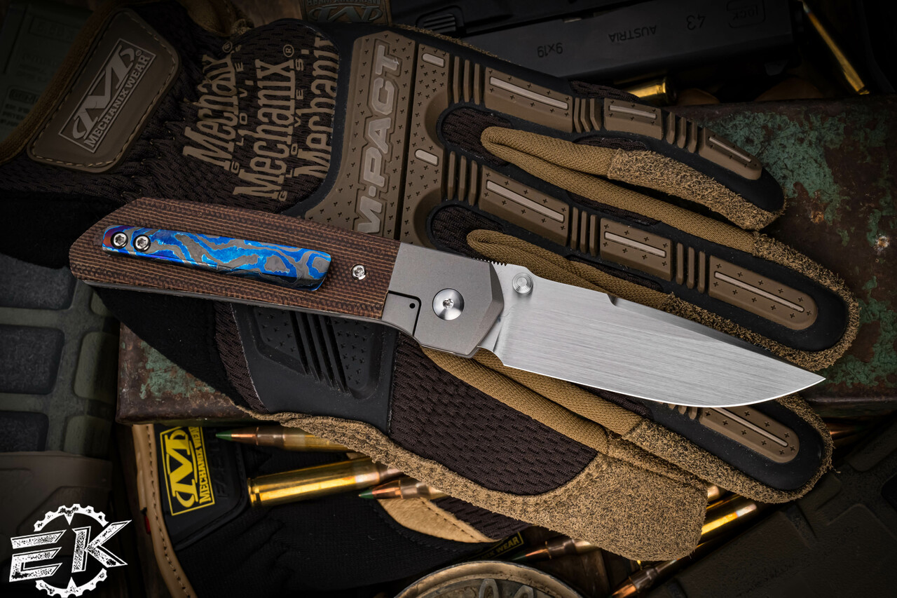 Enrique Pena Custom Mula Dark Brown Micarta DarkTi Accents 3" Hand Rubbed