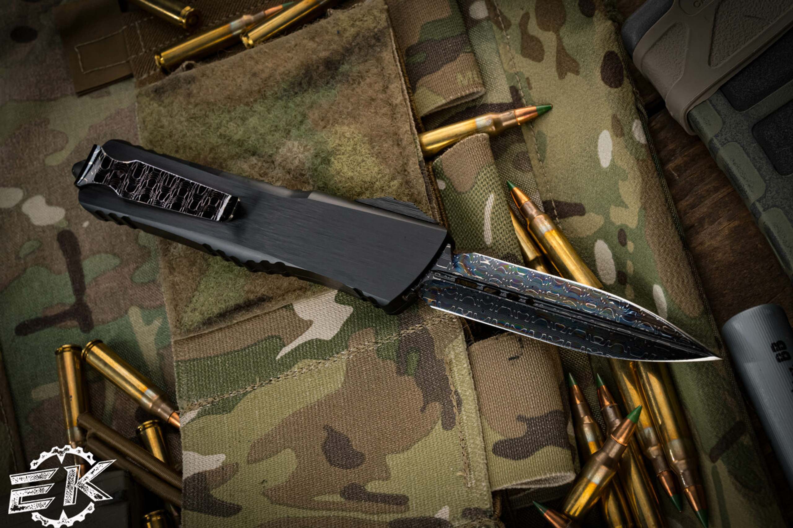 Marfione Custom Combat Troodon 38 Dagger Hot Blued Reptilian Damascus