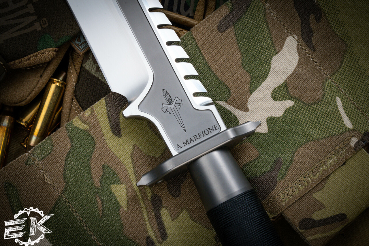 Marfione Custom Interceptor Black Wrap Fixed Blade Knife 7" Bowie Hand ...