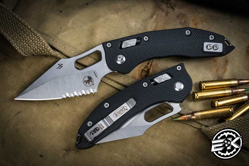 Microtech/Borka Blades Stitch Ram-LOK Manual Folder Black Fluted G10 3. ...