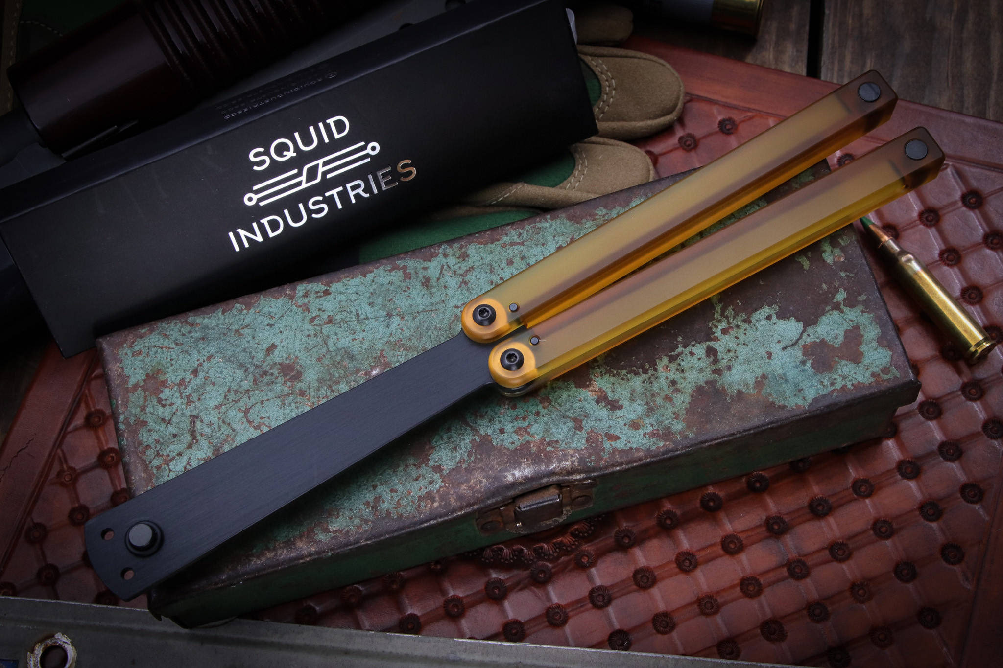 Squid Industries Squiddy-A Butterfly Balisong Trainer Amber Ultem 4.3 ...