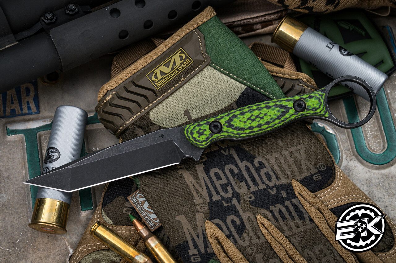 Toor Knives Serpent Phosphor Green Fixed Blade Knife 3.75" Tanto ...