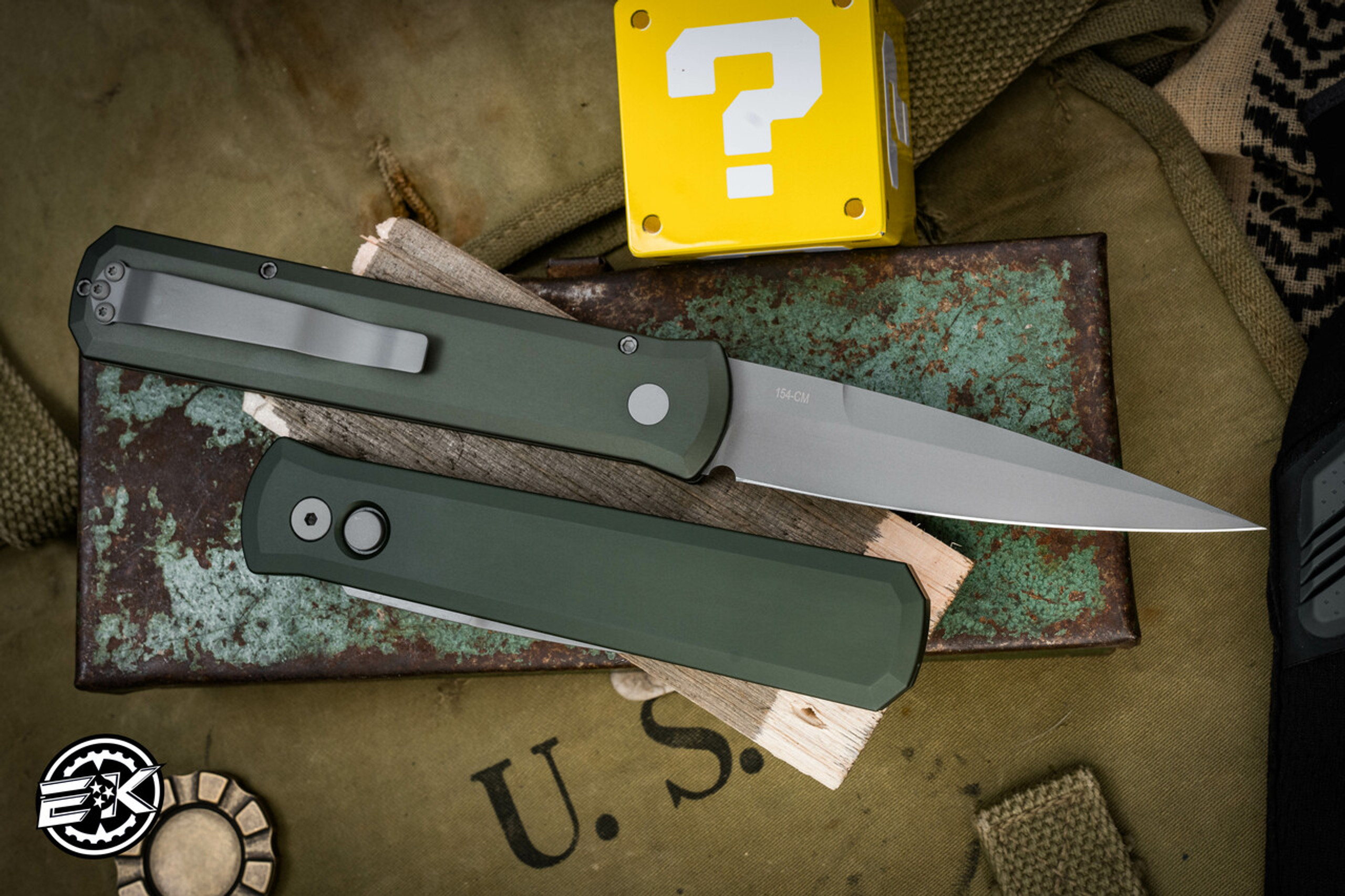 Protech Godfather Automatic Folding Knife Green 4 Bayonet Bead Blast 920