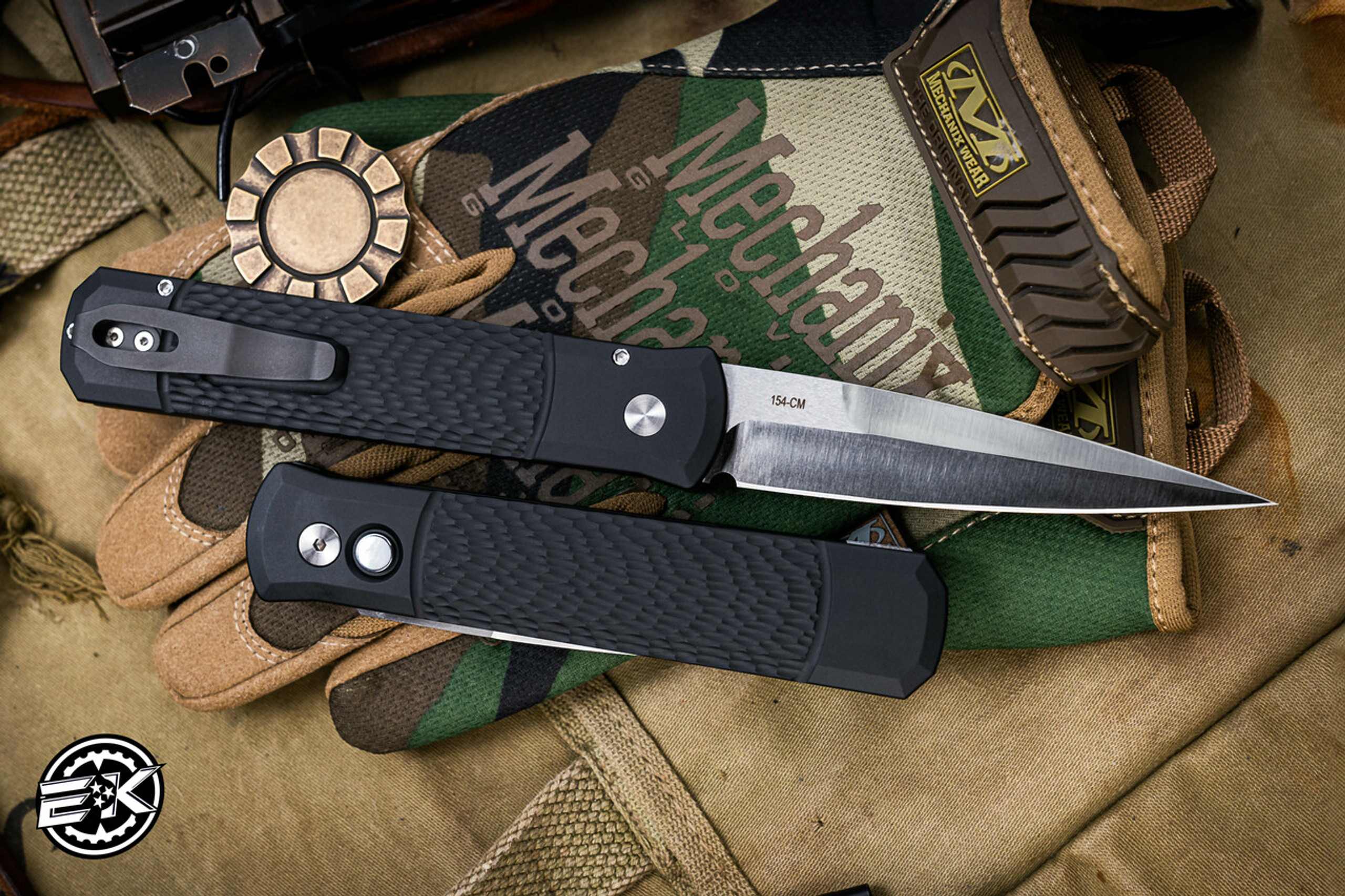 Protech Godfather Automatic Folding Knife Jigged Black Pearl Button 4