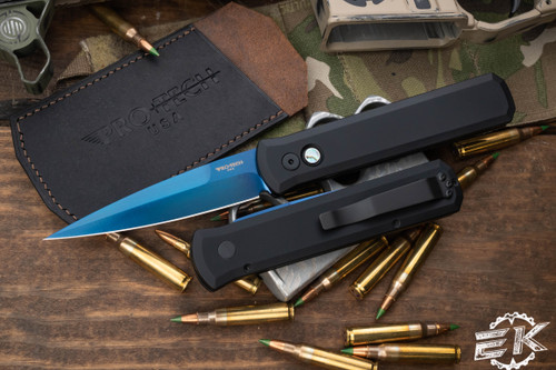 Protech Godfather Automatic Knife Black W Abalone Button 4 Sapphire