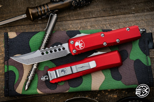 Microtech Utx 85 Otf Automatic Knife Red 31 Hellhound Stonewash 719 10rds