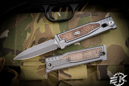 Reate Exo M Otf Gravity Knife Titaniumburlap Micarta 295 Double Edge Sw