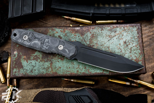 Blackside Customs Plan B Fixed Blade Camo Carbon Handle 4" Black Drop Point